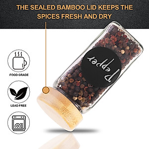 Akoatail 12 Spice Jars with Labels, 4oz Square Glass Spice Jars with Airtight Bamboo Lids and Shaker Lids, Cooking Spice Containers, Seasoning Jars Bottles Set for Spice Rack Cabinet Drawer