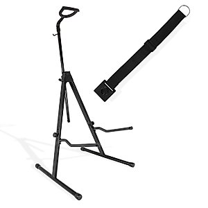 Saintfield Studios - Adjustable Steel Cello Stand with Bow Holder Hook in Matte Black - Foldable and Portable Floor Tripod Stands with Safety Bar - Complete with Endpin Anchor Stopper