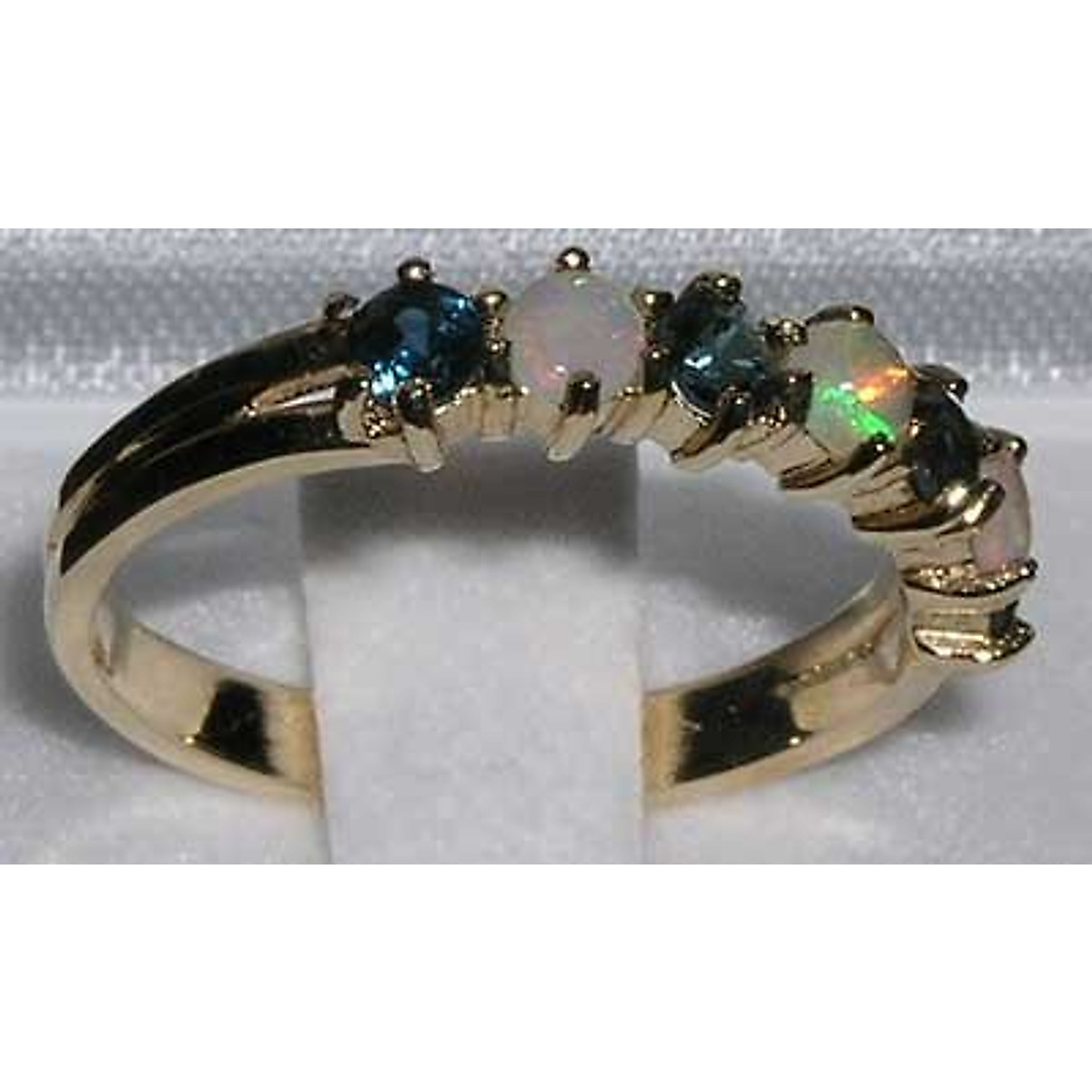 LetsBuyGold 10k Yellow Gold Real Genuine Opal & Sapphire Womans Eternity Band Ring - Size 10