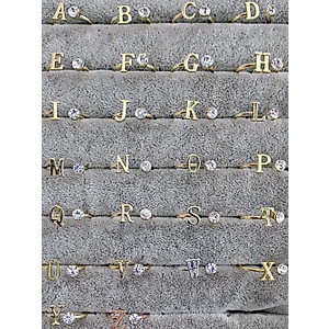 MANZHEN Personalized Gold Initial Letter Ring A-Z Stackable Ring (R)
