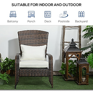 Outsunny Patio Wicker Adirondack Chair, Outdoor All-Weather Rattan Fire Pit Chair w/Soft Cushions, Tall Curved Backrest and Comfortable Armrests for Deck or Garden, Cream White