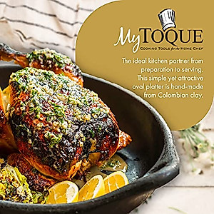 Toque Blanche Authentic Chamba Black Clay Oval Platter - Clay Serving Platter with Handles - Serving Platters and Trays for Parties - 12"