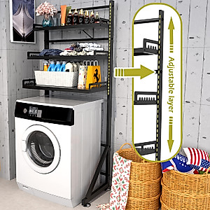 Supfirm 3-Tier Height Adjustable Washing Machine Storage Rack, Bathroom Large Storage Rack Organizer for Space Saver (Black)