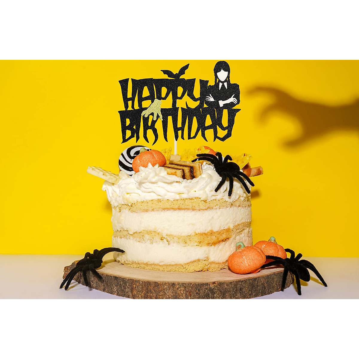 Sumerk 1 Pack Wednesday Addams Cake Decorations Wednesday Cake Topper Happy Birthday Family Party Supplies for Boys Girls Wednesday Theme Birthday Party Supplies