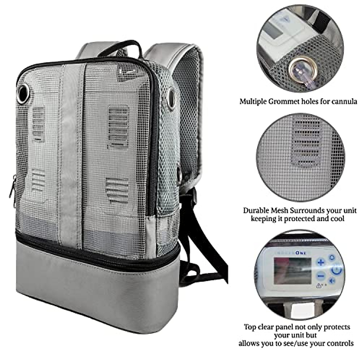 O2TOTES USA Mesh Backpack for Oxygen Concentrator Fits: Inogen One G3, Inogen One G5, Caire Freestyle Comfort, Respironics SimplyGo Mini (Fits: Respironics SimplyGo Mini & Caire Freestyle)