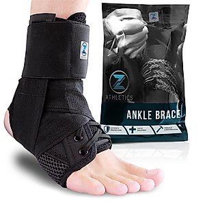 Z ATHLETICS Zenith Ankle Brace, Lace Up Adjustable Support – for Running, Basketball, Injury Recovery, Sprain! Ankle Support Wrap for Men, Women, and Children (Black, Medium)