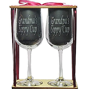 Grandma's and Grandpa's Sippy Cups 18.5oz. Stemmed Wine Glasses with Charms and Presentation Packaging