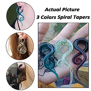 YOFANST Ear Stretching Glass Spiral Tapers Gauges 0g 6pcs Blue, Glow in the Dark, Purple