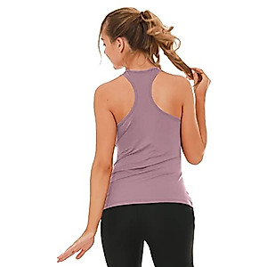 TELALEO 5 Pack Workout Tank Tops for Women, Athletic Racerback Sports Tank Tops, Compression Sleeveless Dry Fit Shirts Black/Grey/White/Light Grey/Purple M/02