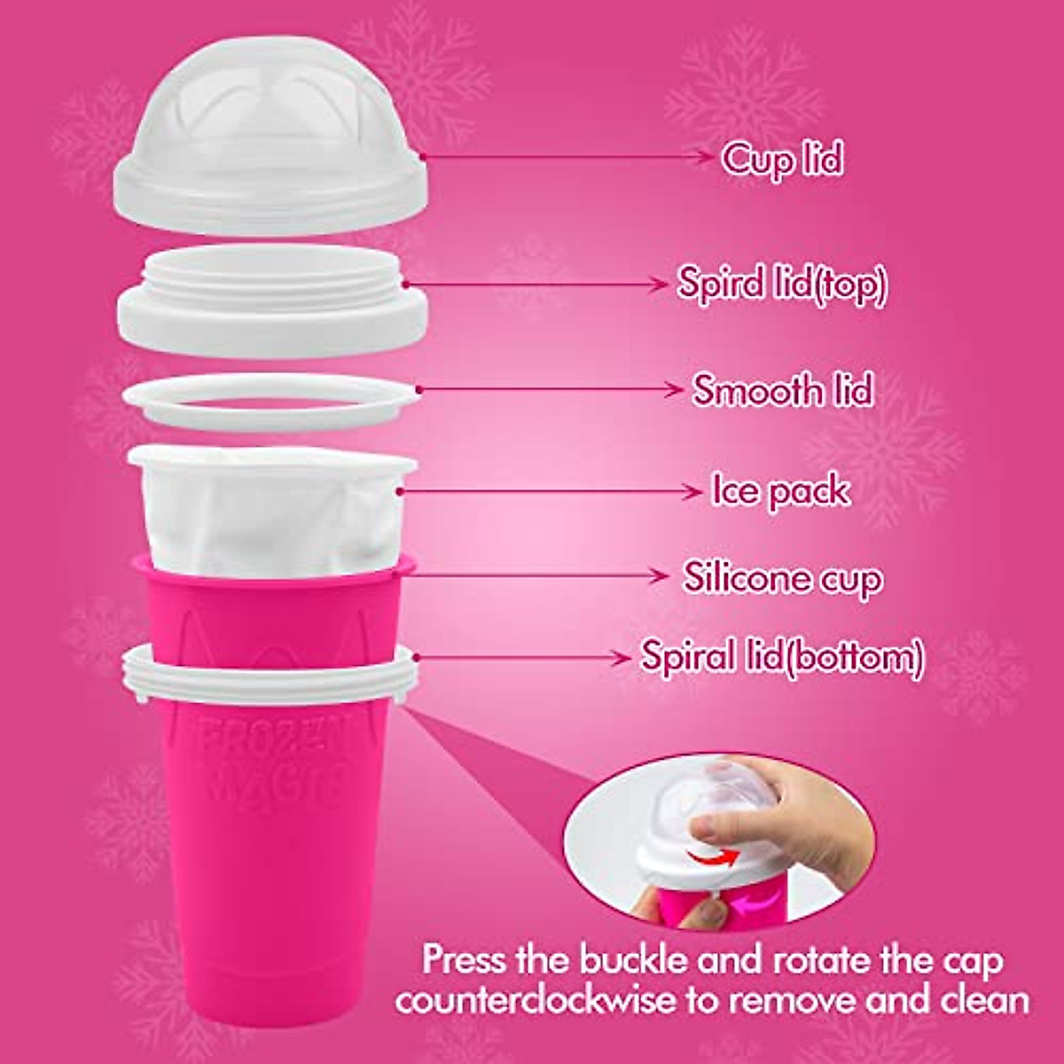 Slushie Maker Cup, Magic Quick Frozen Smoothies Cup for Homemade Milk Shake Ice Cream Maker, Cooling Cup, Double Layer Squeeze Slushy Maker Cup, Birthday Gifts for Friends&Family (Pink)
