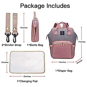 QIMIAOBABY Diaper Bag Backpack,Waterproof Multifunctional Large Travel Nappy Changing Bags… (Pink with gray)