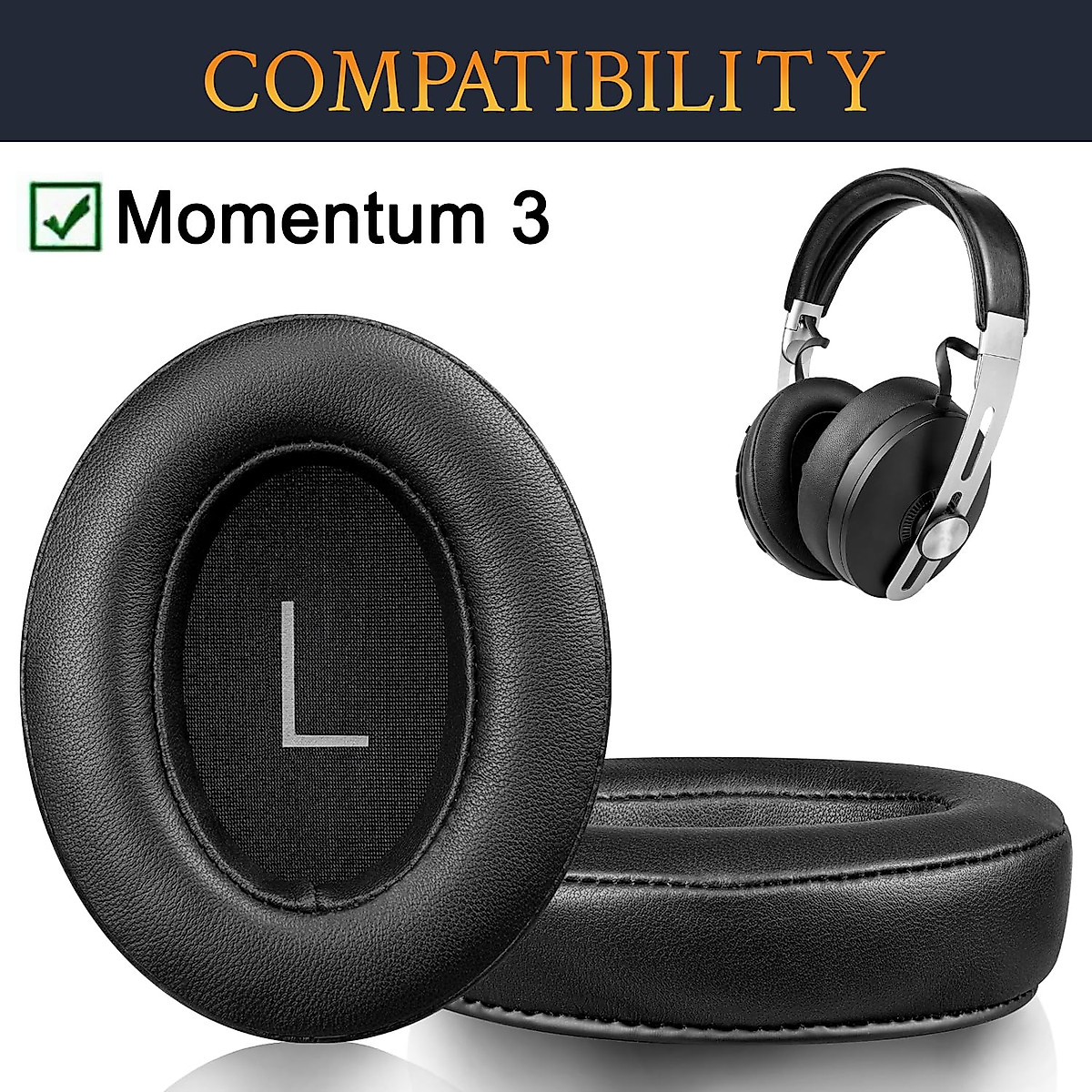 SOULWIT Lambskin Earpads Replacement for Sennheiser Momentum 3 Wireless Noise Cancelling Over/Around-Ear Headphones, Ear Pads Cushions with Soft Noise Isolation Memory Foam