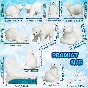 10 Pieces Polar Bear Figurines Toy Set Realistic Polar Bears Family Kit Arctic Bear Miniature Doll Animal 3D Model Educational Toys for Christmas Birthday Boys Girls Cake Decoration Home Craft Decor