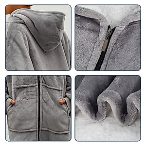 Shellconch Oversized Wearable Blanket Hoodie.Sherpa sweatshirt blanket has hats, zippers suitable men and women as gifts (GREY)