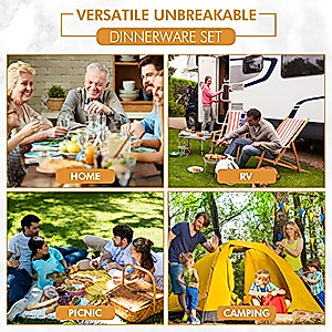 Wheat Straw Dinnerware Sets for 4, 48PCS Unbreakable Microwave Dishwasher Safe Dinnerware Set for Kids Adults, Reusable Lightweight Plates Cups and Bowls Set for Camping Kitchen Picnic Dorm Rv Dishes