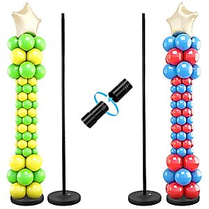 Balloon Column Stand Kit Set of 2, 1.3ft-5ft Adjustable Metal Pillar Balloon Stand with Base for Floor and Table Centerpieces for Birthday Party Wedding Christmas Halloween Decorations Black