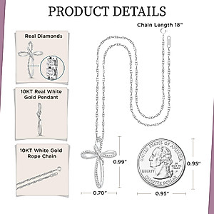 Jewelili Womens 10K White Gold with 1/5 Cttw Natural White Round Diamond Cross Necklace, 18" Rope Chain