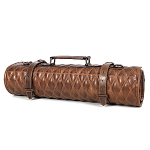 Leather Knife Roll Storage Bag, Elastic and Expandable 10 Pockets, Adjustable/Detachable Shoulder Strap, Travel-Friendly Chef Knife Case by Aaron Leather Goods
