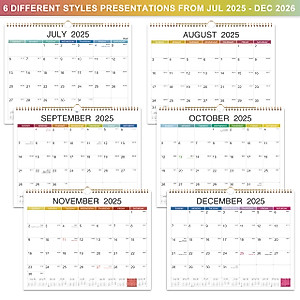 2025-2026 Wall Calendar - Jul 2025 - Dec 2026, 18 Monthly Hanging Calendar 2025-2026 Planner, 15" x 11.5", Spiral Binding, Yearly Overview, Holidays, Large Blocks, Perfect Organizer for Home & Office