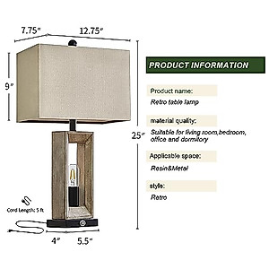 G-SAFAVA 25&quot; Farmhouse USB C+A Charging Ports 3-Way Dimmable Touch Control Brown and Black Table Lamp with Nightlight Vintage Modern Lamps for Living Room Bedroom Hotel(2 Bulbs Included)