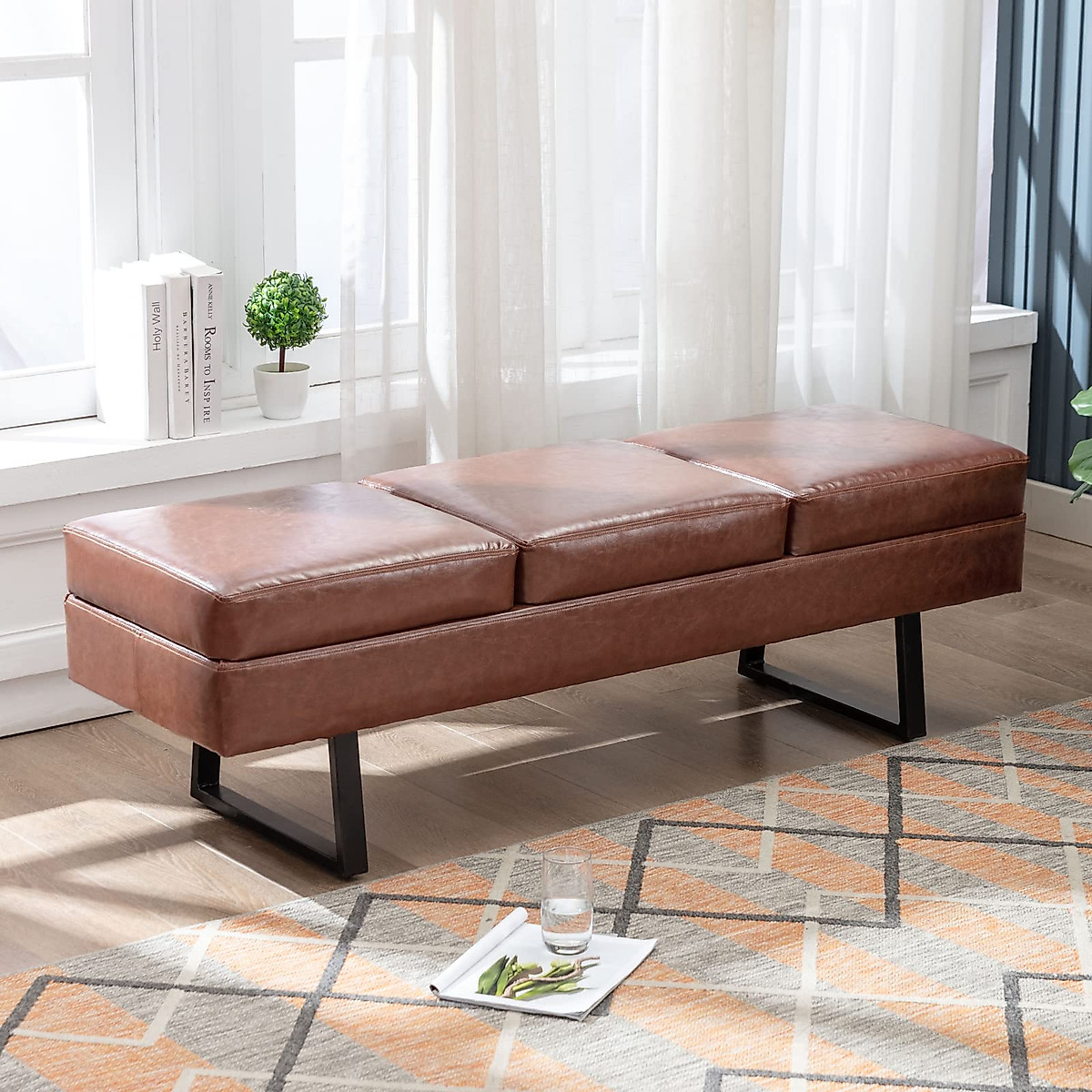 TTGIEET Waiting Room Chairs Office Guest Reception Bench, Faux Leather Lobby Chairs Salon Furniture Conference Room Chairs for Beauty Barber Barbershop (Brown)