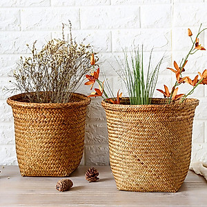 ABOOFAN Wicker Waste Basket Straw Woven Trash Can Rustic Garbage Container Bin Flower Basket for Bathroom Kitchen Home Office M