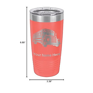 LaserGram 20oz Vacuum Insulated Tumbler Mug, School Bus, Personalized Engraving Included (Coral)