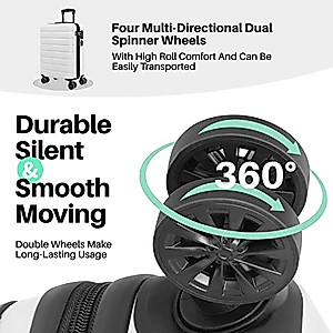 AnyZip Carry On Luggage 21" Hardside PC ABS Lightweight USB Suitcase with Wheels TSA Lock for kids White