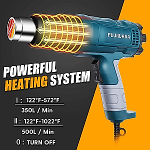 Heat Gun Kit 2000W with Dual-Temperature 5 Nozzles,Hot Air Gun 122ᵒF-1022ᵒF Heating in Seconds for DIY Shrink PVC Tubing/Wrapping/Crafts,Stripping Paint (2000W 2 Gears Temp Setting)