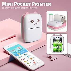 Mini Pocket Printer, Gifts for kids, Portable Thermal Printer for Pictures/Retro-Style Photos/Receipts/Notes/Lists/Label/ Memo/QR Codes, Bluetooth Wireless Smart Printer with Android or iOS APP (PINK)