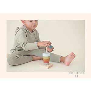 Our Littles Co Neutral Rainbow Wooden Ring Stacker Toy | Montessori Stacking Rings for Toddlers | Educational & Developmental Sensory Toys Non-Toxic, Safe & | Designed in The USA