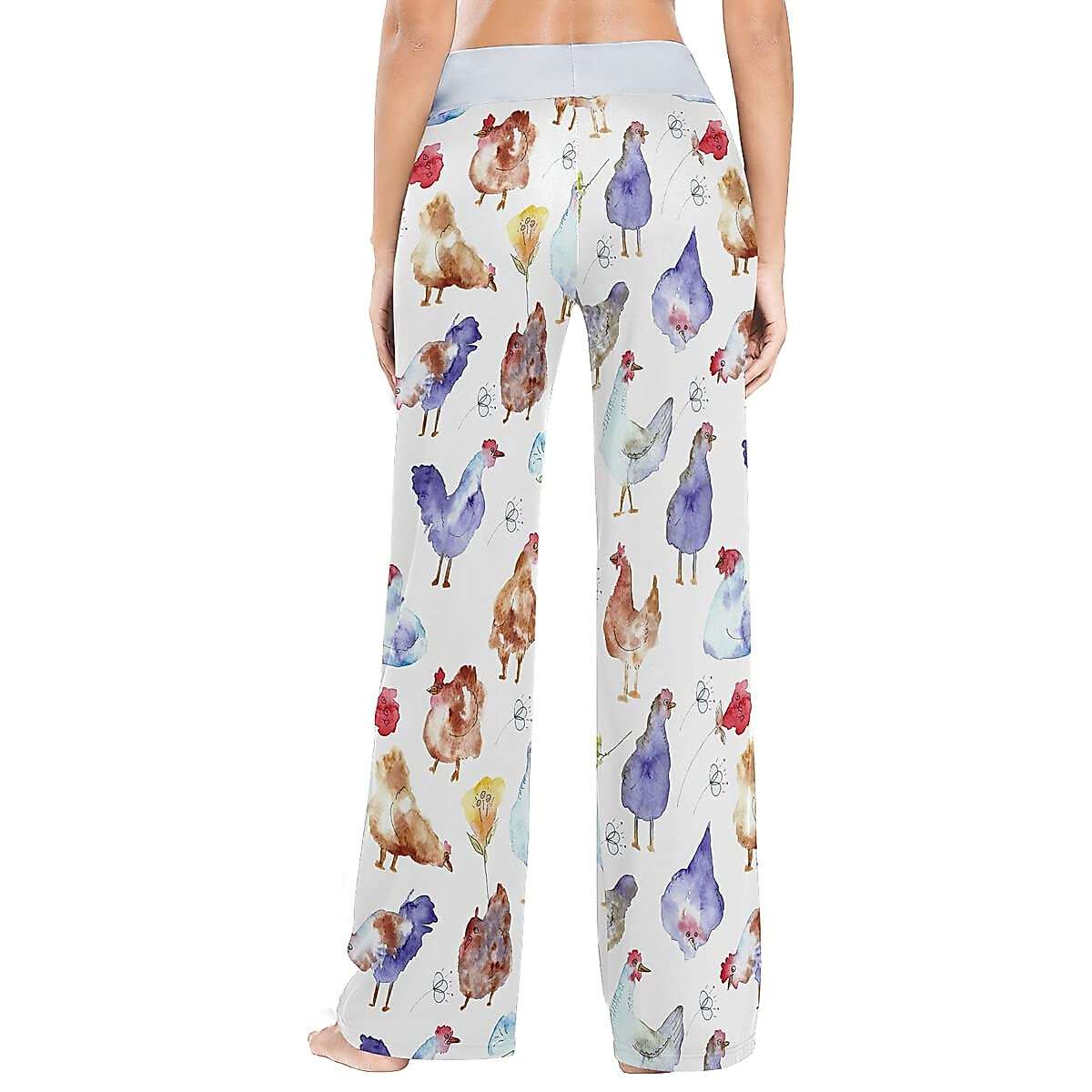 vvfelixl Women's Pajama Pants Colored Chicken Hens Butterflies Flowers Sleepwear Lounge Pajama Bottoms White M