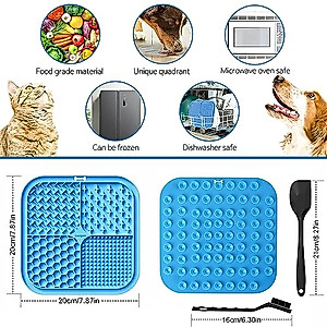 Lesipee Licking Mat for Dogs & Cats 2 Pack, Slow Feeder Lick Pat, Anxiety Relief Dog Toys Feeding Mat for Butter Yogurt Peanut, Pets Supplies Bathing Grooming Training Calming Mat (Blue&Green)