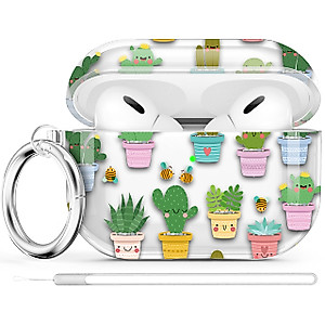 Maxjoy for Airpods Pro 2nd Generation Case Cover, Clear Cactus AirPod Pro 2 Case for Women Cute Protective iPod Pro 2 Cover with Keychain for AirPod Pro 2nd Gen Case 2023/2022, Transparent