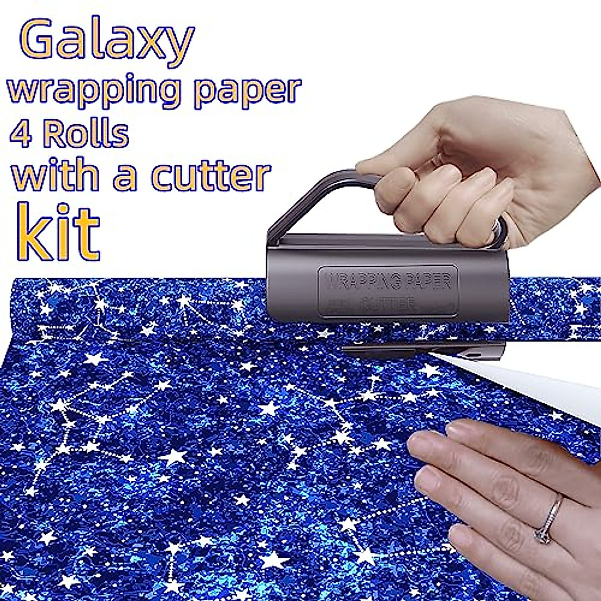 THMORT Galaxy Birthday Wrapping Paper Roll with a Cutter Kit for Boys&Girls,Adults,Kids.17 Inch X 120 Inch Gift Wrapping Paper Galaxy Happy Birthday lettering 4 Rolls.