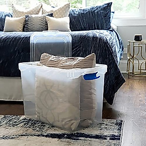 HOMZ Heavy Duty Modular Clear Plastic Stackable Storage Tote Containers with Latching and Locking Lids, 112 Quart Capacity, 8 Pack