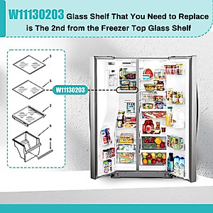 Upgraded W11130203 Freezer Shelf, Compatible with whirlpool Refrigerator WRS571CIHZ WRS571CIHZ04 WRS571CIHZ01 Freezer Glass Shelf, Replacement W10527849 W10773887 AP6262440 PS12347522 4545866