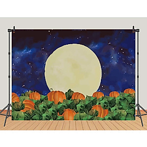 Halloween Pumpkin Field Photography Background Starry Sky Night Moon Halloween Backdrops Baby Shower Birthday Party Photo Studio Props Banner 5x3ft