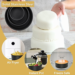 E-far Deep Cake Pan Set of 3 (4/6/8 Inch), Nonstick Stainless Steel Round Cake Pans Tins for Baking Layer Wedding Cakes, Stainless Steel Core & Nontoxic Coating, Deep & Straight Side