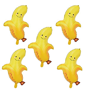 5PCS 28inch Banana Foil Balloons Fruit Banana Mylar Balloons for Baby Shower Banana Themed Party Birthday Decoration Supplies