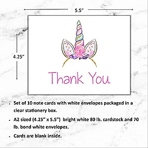 Unicorn Thank You Cards with Envelopes, Kids Birthday, Stationery Set for Girls, Pack of 10 folded Notecards