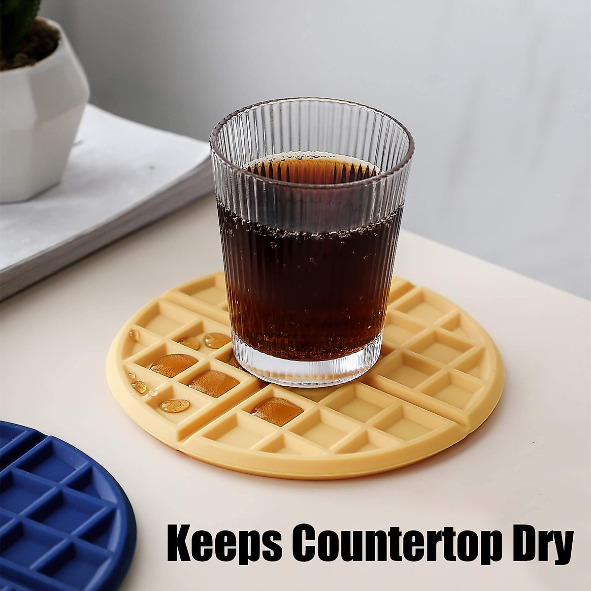 Kaiihome Silicone Kitchen Trivets Pot Holders Round Waffle Hot Pads Plate Holder – Set of 3 (Blue)