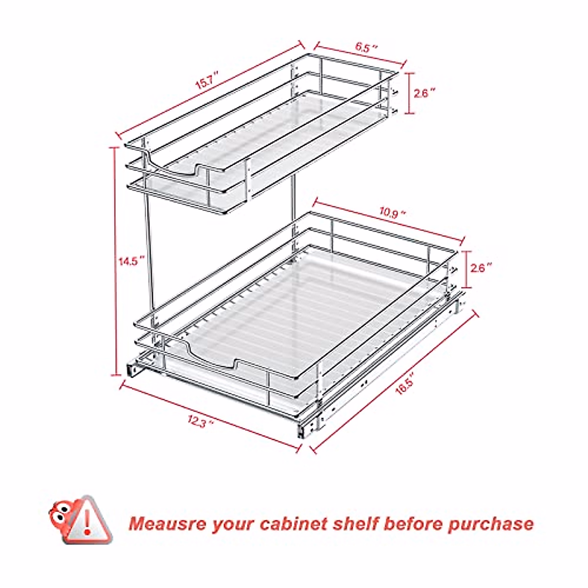 Bextsrack Under Sink Cabinet Organizer Storage with 2 Tier Pull Out Sliding Shelf with Protective Shelf Liners for Kitchen Bathroom Cabinet, 12.2Wx16.5Dx14.5H-Inch