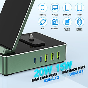 Charging Station for Multiple Devices Apple,Wireless Charger for Iphone 15/14/13/12 Series,Apple Watch Series,Airpods Pro,with 5 USB Ports Multi Charger Station 100w Aluminum Alloy Charger Station