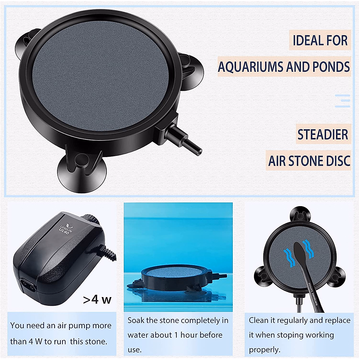 Pawfly Aquarium 4 Inch Air Stone Disc Bubble Diffuser Release Tool for Air Pumps Buckets Fish Tanks Ponds DWC Reservoirs and Circulation System - 2 Pack