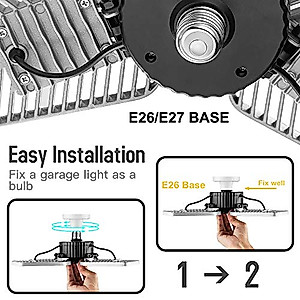 LZHOME 2-Pack LED Garage Lights, Deformable LED Garage Ceiling Lights 9000 Lumens, 82W CRI 80 Led Shop Lights for Garage, Adjustable Garage Lights, Led Garage Lighting (No Motion Activated)