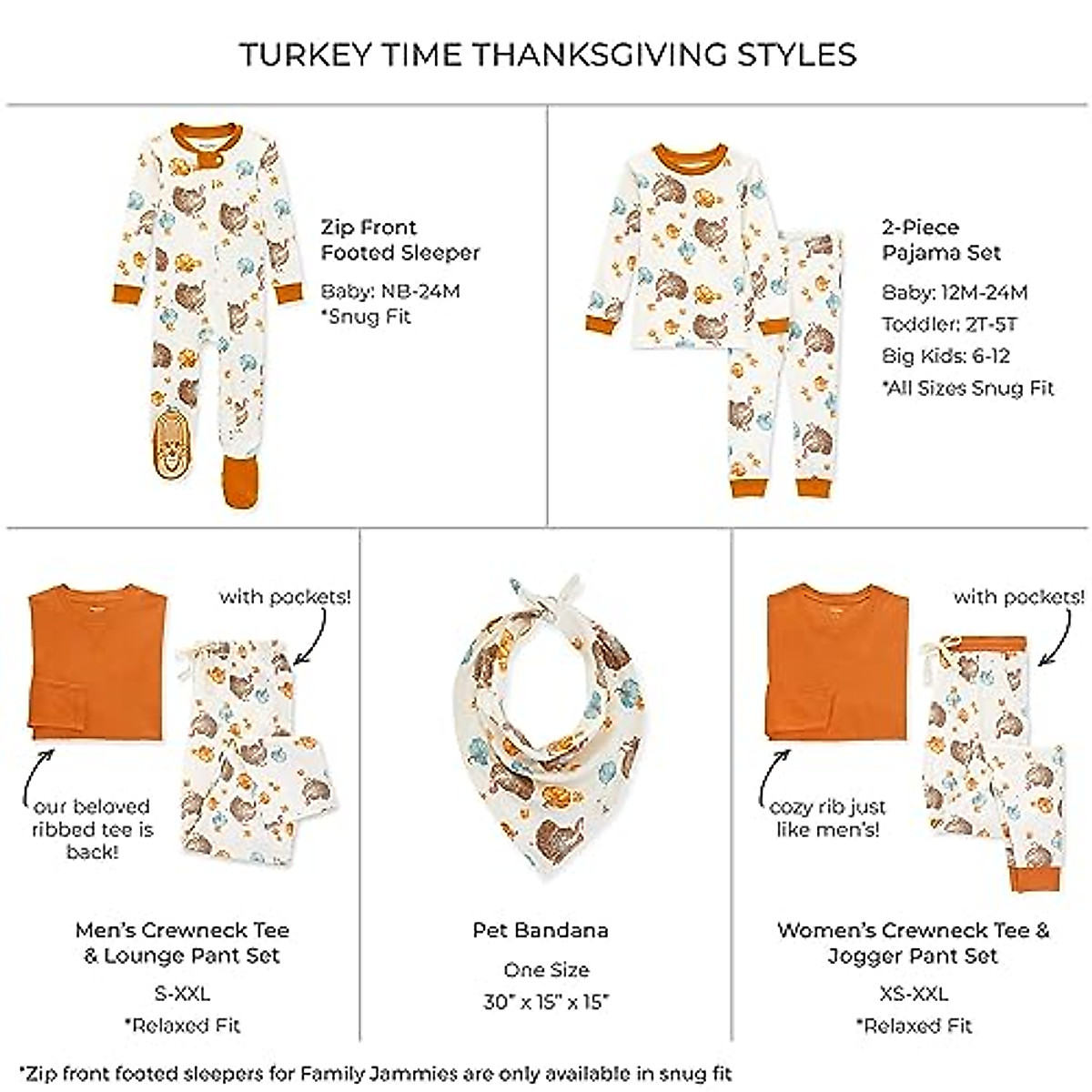 Burt's Bees Baby Baby Kids 2-Piece Family Jammies Matching Holiday Organic Cotton Pajamas, Turkey Time, 6 Years