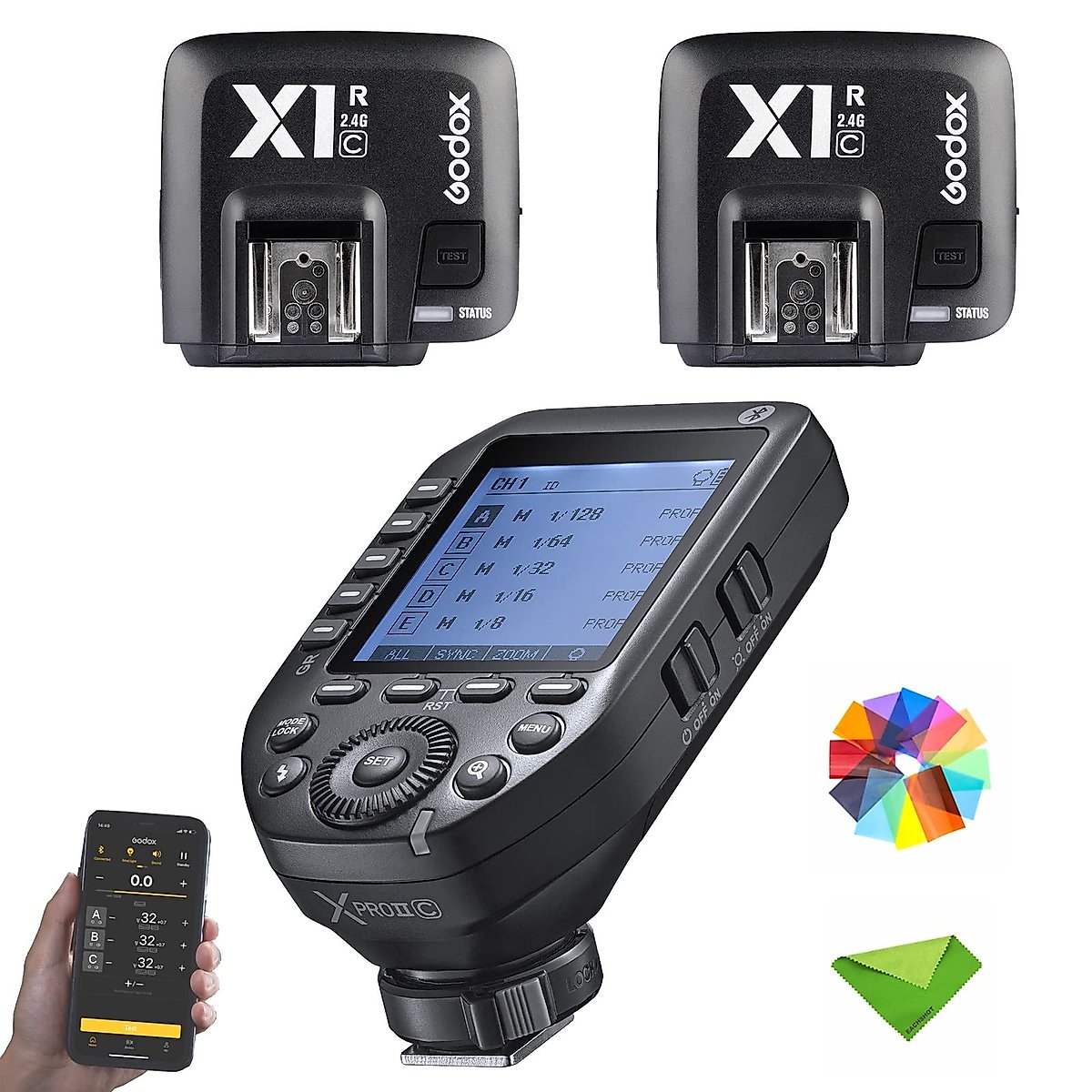 Godox XProII XProII-C XProIIC Trigger w/2×Godox X1R-C Receiver for Canon, Godox Flash Wireless Transmitter TTL 2.4G HSS 1/8000S Bluetooth Connection, Large Screen Trigger for Canon EOS Cameras