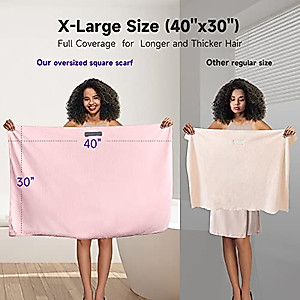 Umisleep Extra Large Microfiber Hair Towel for Women Curly, Long, Thick Hair, 2 Pack Ultra Absorbent Hair Drying Towel Wrap, Super Soft Anti Frizz Hair Turban with Elastic Loop (White, Pink)