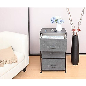 East Loft Nightstand Dresser Storage Organizer for Closet, Nursery, Bathroom, Laundry or Bedroom 3 Fabric Drawers, Solid Wood Top, Durable Steel Frame (Charcoal)